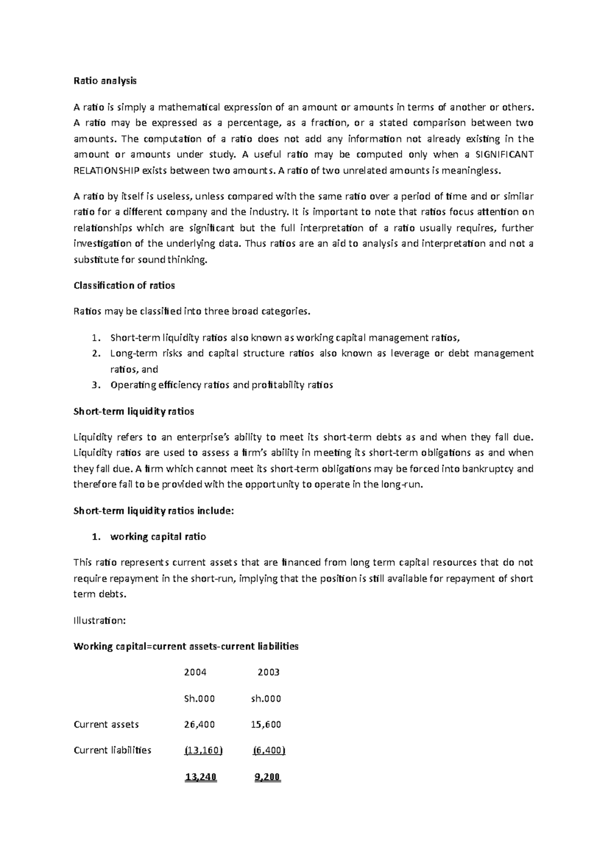 Ratio analysis - Question and answer - Ratio analysis A ratio is simply ...