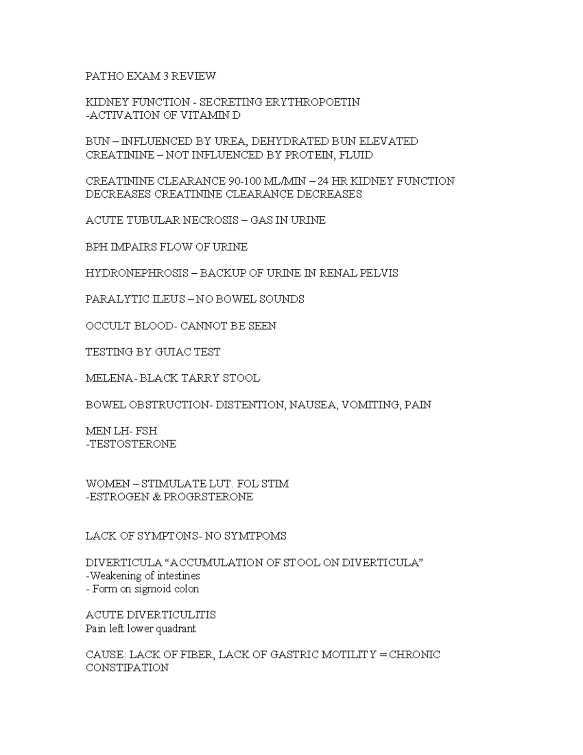 Patho EXAM 3 Review - Notes and lecture materil - PATHO EXAM 3 REVIEW ...