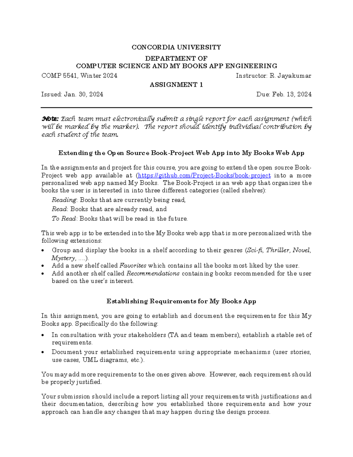 Requirements Modeling - CONCORDIA UNIVERSITY DEPARTMENT OF COMPUTER SCIENCE AND MY BOOKS APP ...