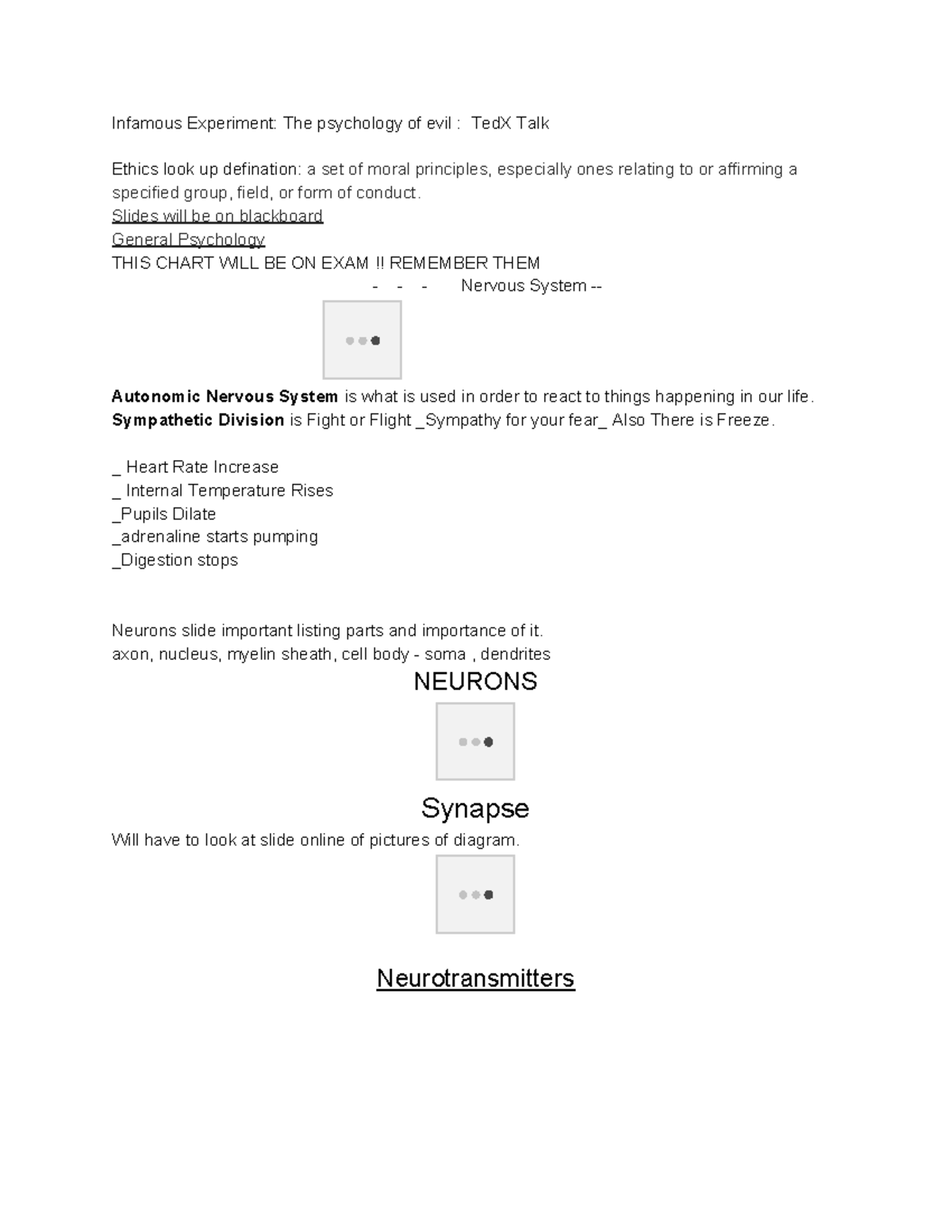 Untitled document - Lecture notes week 3 - Infamous Experiment: The ...