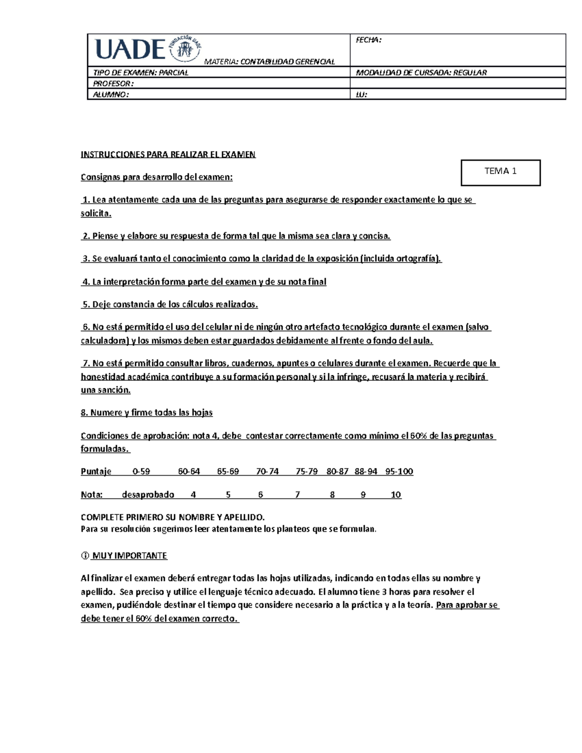Simulacro Primer Parcial Contabilidad Gerencial - MATERIA: CONTABILIDAD GERENCIAL TIPO DE EXAMEN ...