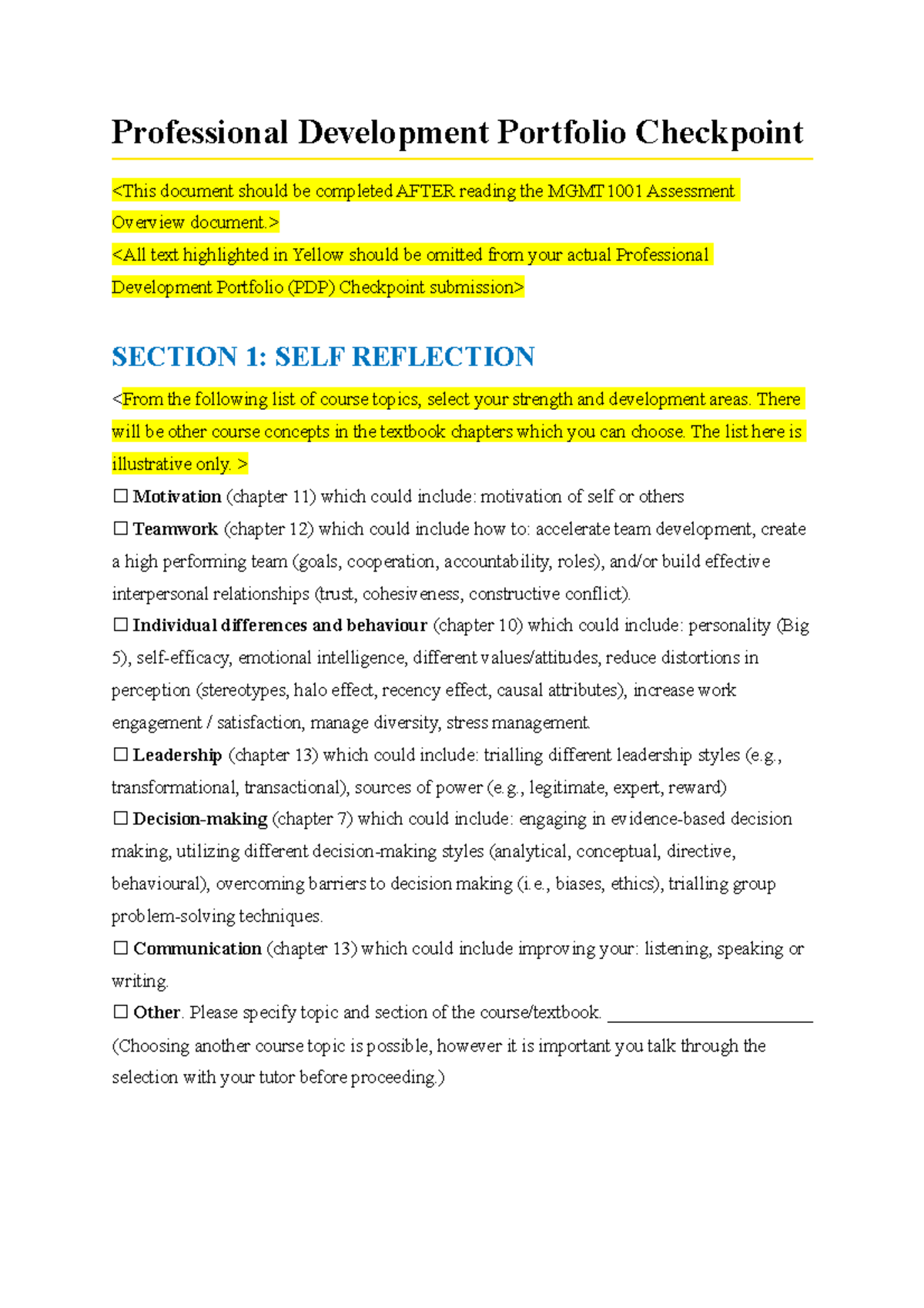 PDP Checkpoint Template (MGMT1001 2019 T2) - Professional Development ...