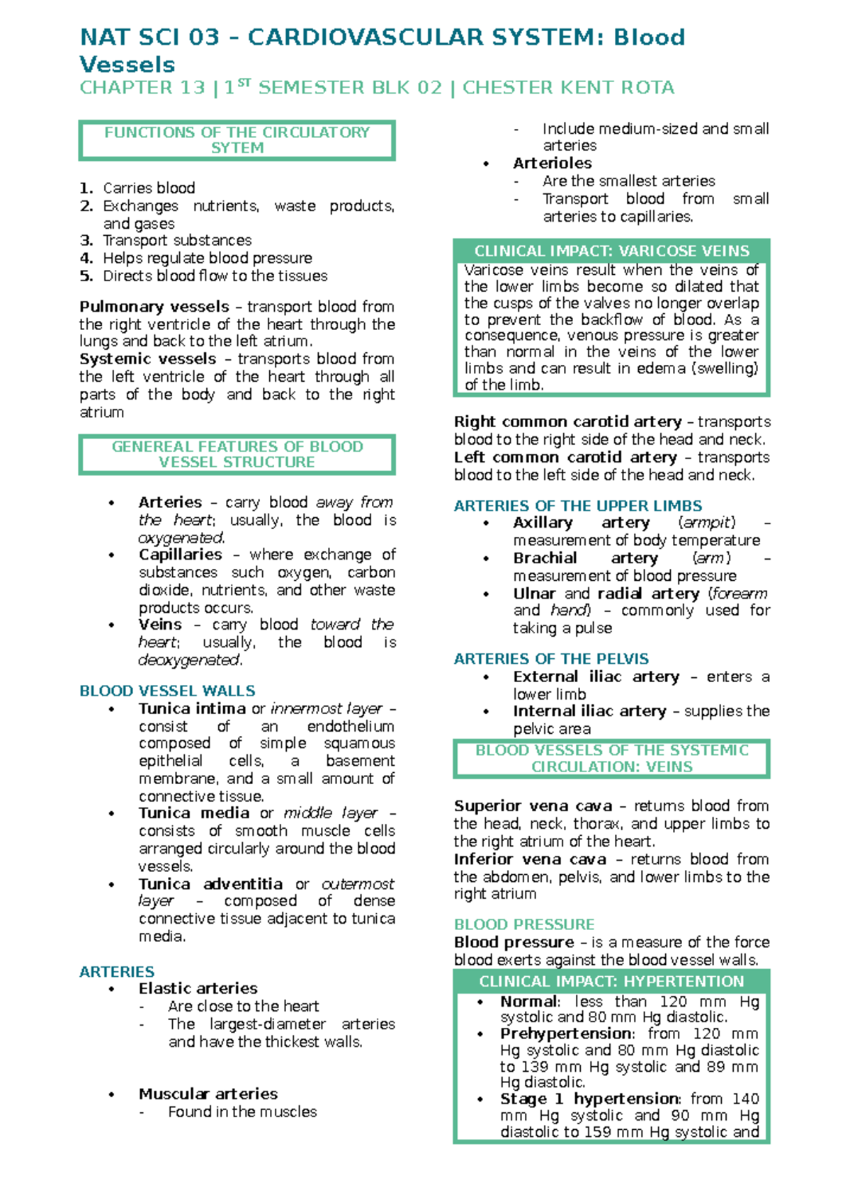 Chapter 13: CARDIOVASCULAR SYSTEM: Blood Vessels - NAT SCI 03 ...