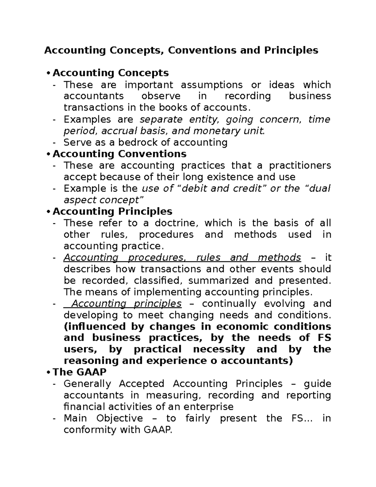 Accounting Concepts, Conventions and Principles - Examples are separate ...