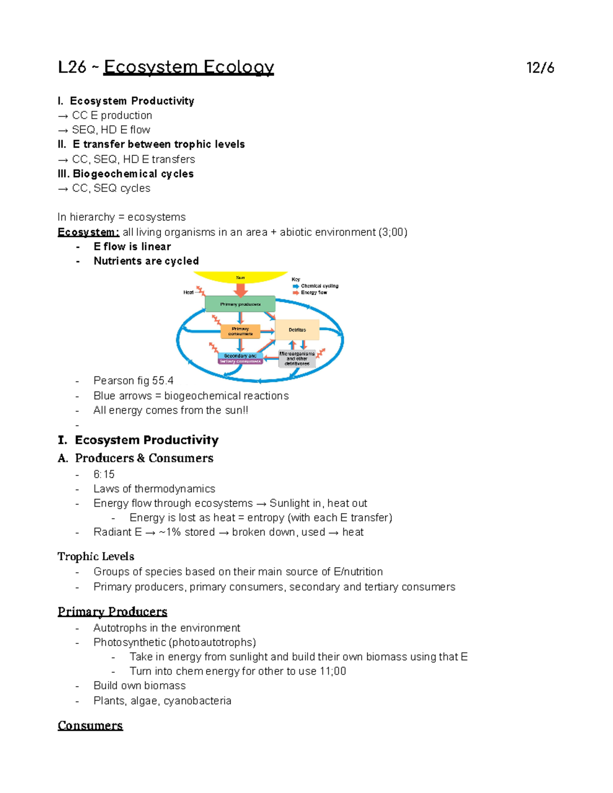 Lecture 26- Ecosystem Ecology - L26 ~ Ecosystem Ecology 12/ I ...