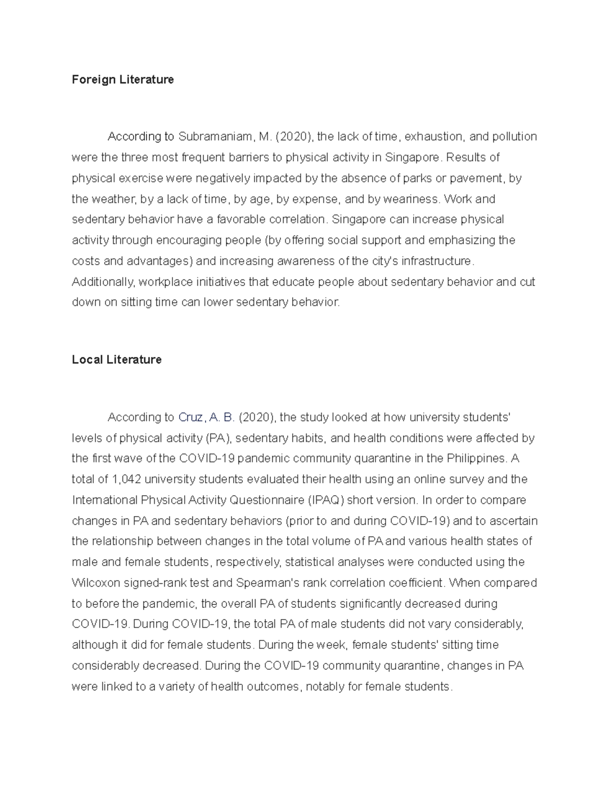 Chptr 2 - Foreign Literature According to Subramaniam, M. (2020), the ...