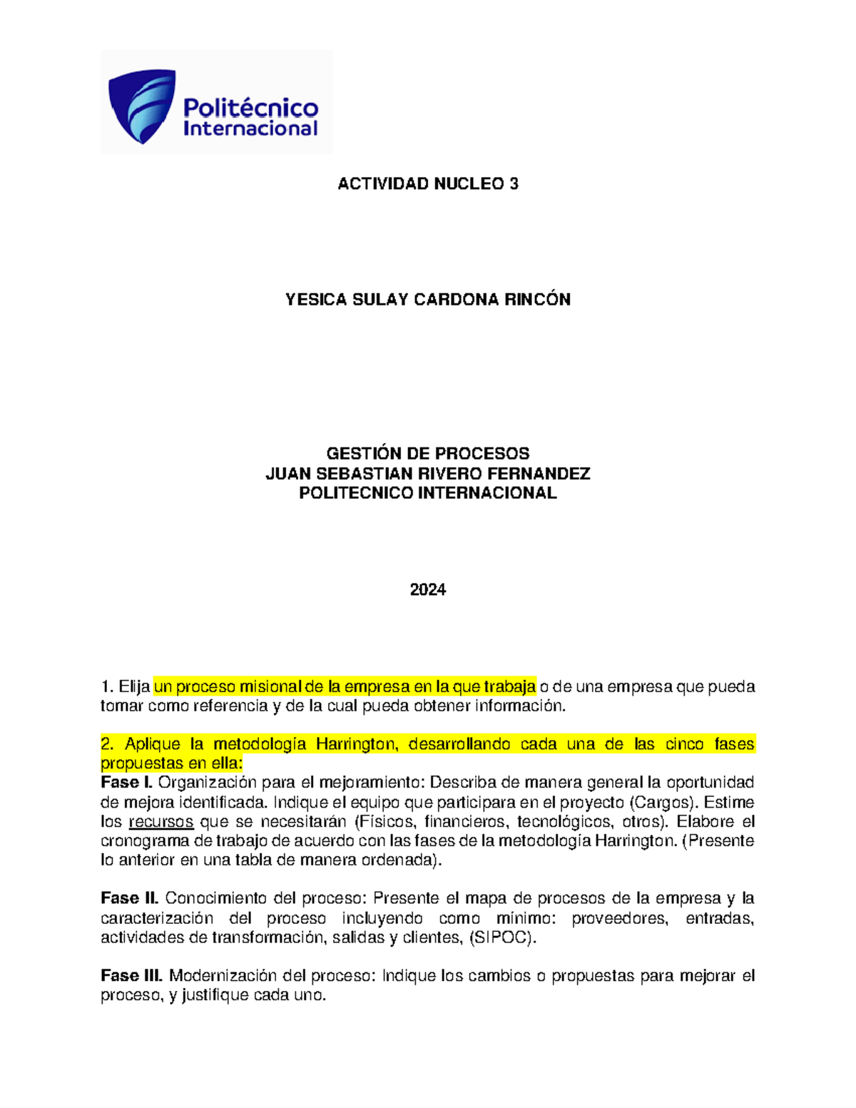 Actividada nucleo 3- Gestión de procesos - ACTIVIDAD NUCLEO 3 YESICA ...