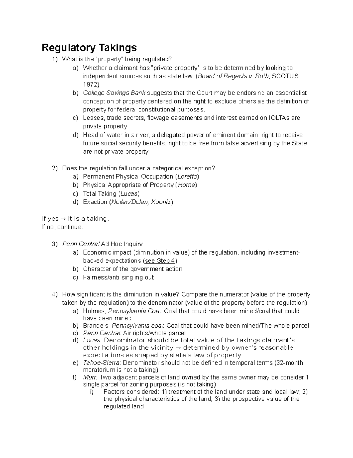 Property Attack Outline Spring 18 - Regulatory Takings 1) What is the ...