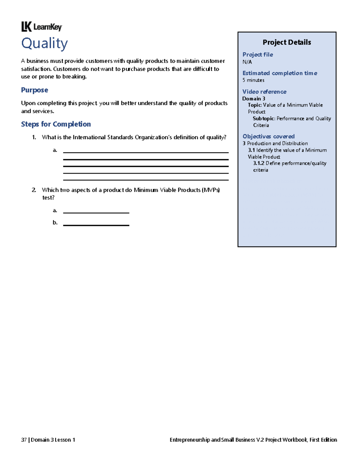 Quality - Domain 3 Lesson 1 - 37 | Domain 3 Lesson 1 Entrepreneurship ...