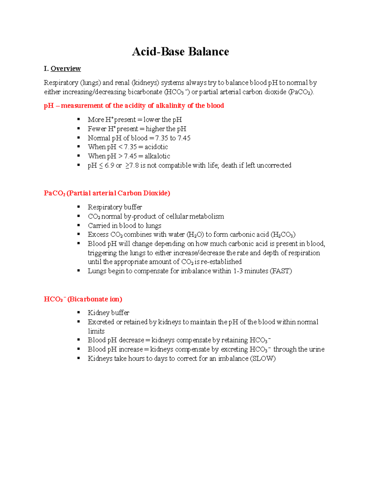 Acid-Base Balance - Ellen G lecture notes - Acid-Base Balance I ...