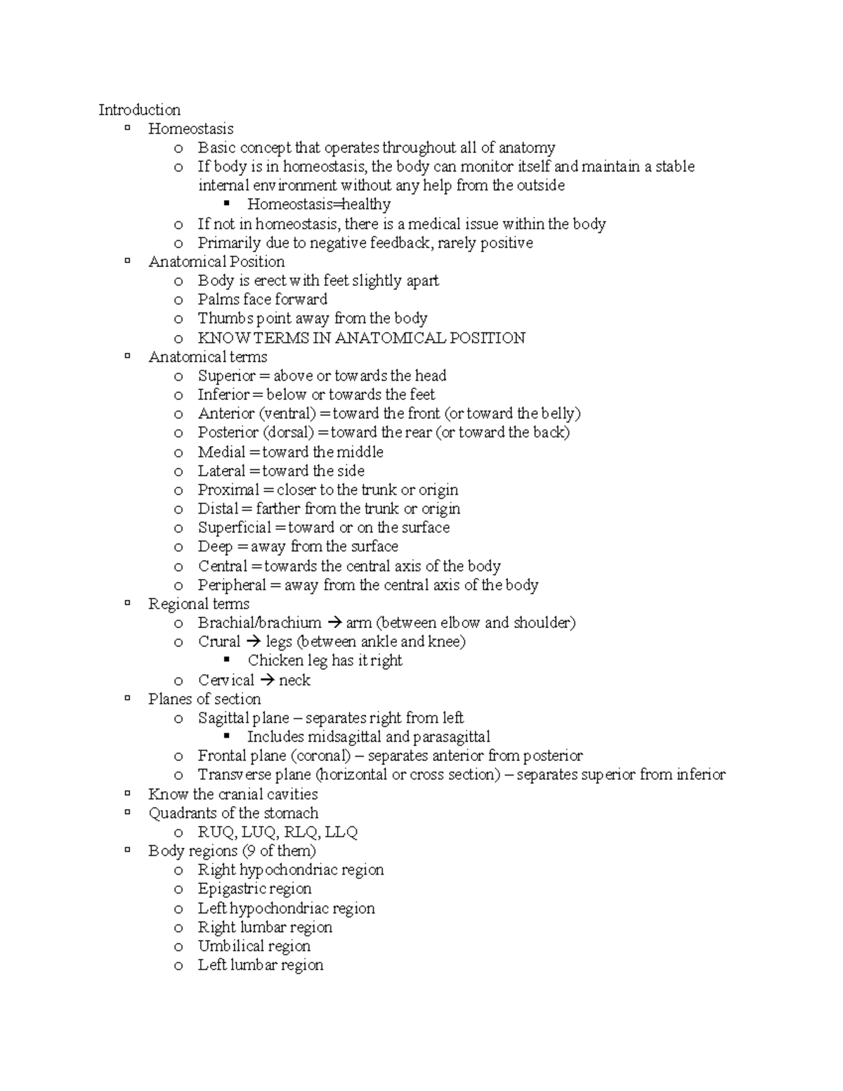 Anatomy Review Final Exam - Introduction ú Homeostasis o Basic concept ...
