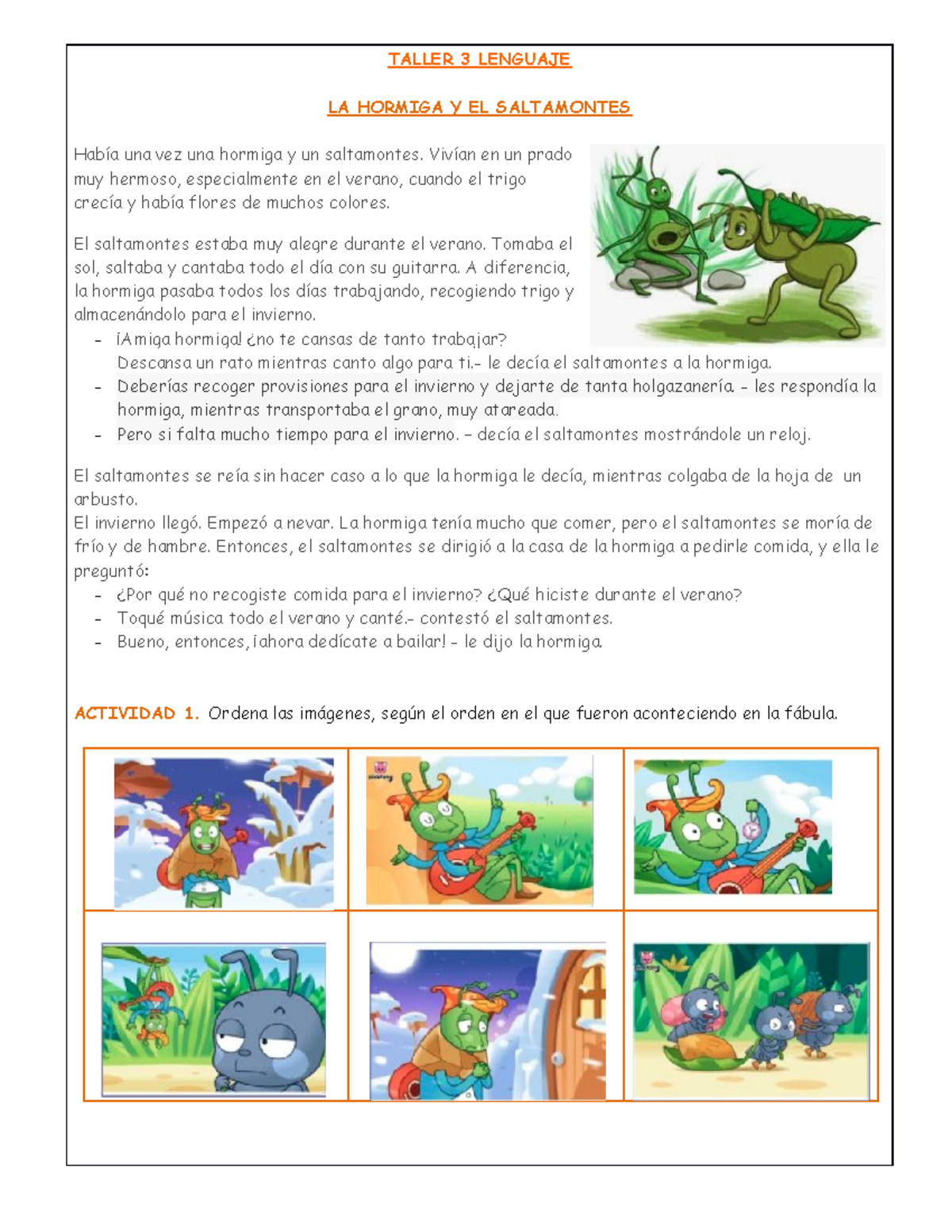 Taller 3. Lenguaje. Fabula G1 - TALLER 3 LENGUAJE LA HORMIGA Y EL ...