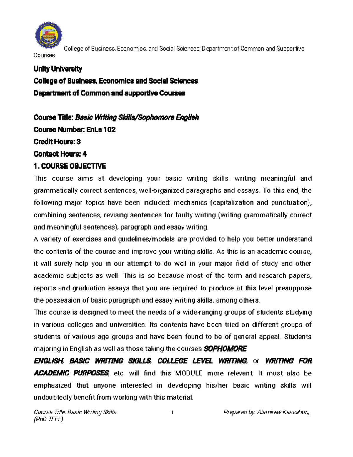 Basicwritingskills - note - Courses Course Title: Basic Writing Skills ...