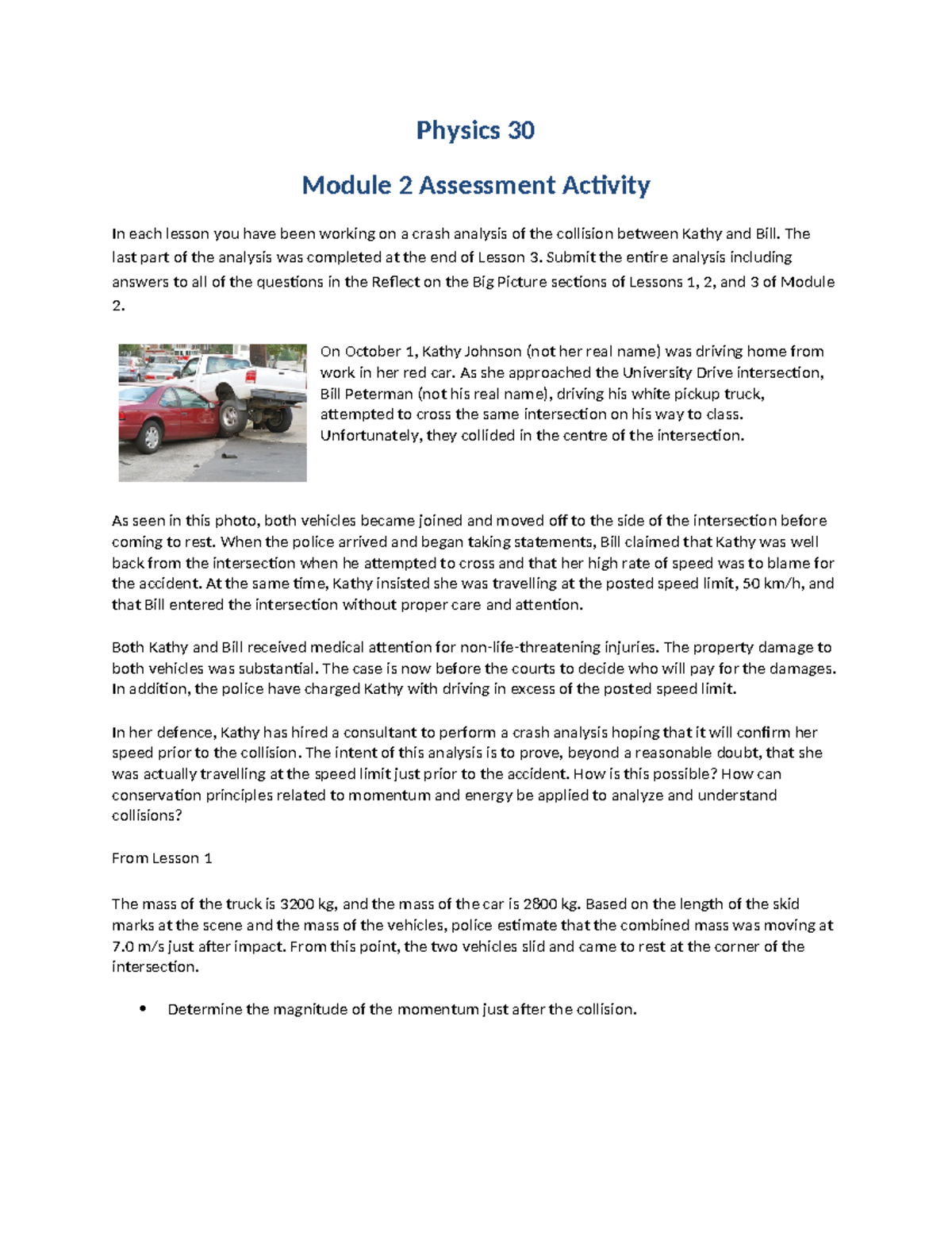 Module 2 Assessment - work - Physics 30 Module 2 Assessment Activity In ...