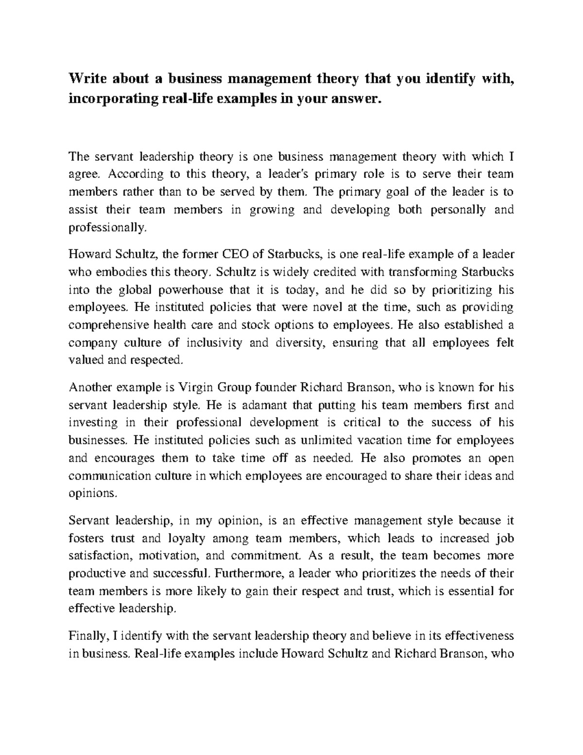 Business Management Theory - Write about a business management theory ...