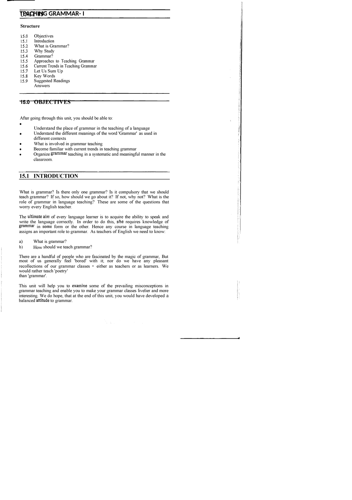Unit-15 Teaching grammar - TEACHING GRAMMAR- I Structure ####### Objectives ####### Introduction ...