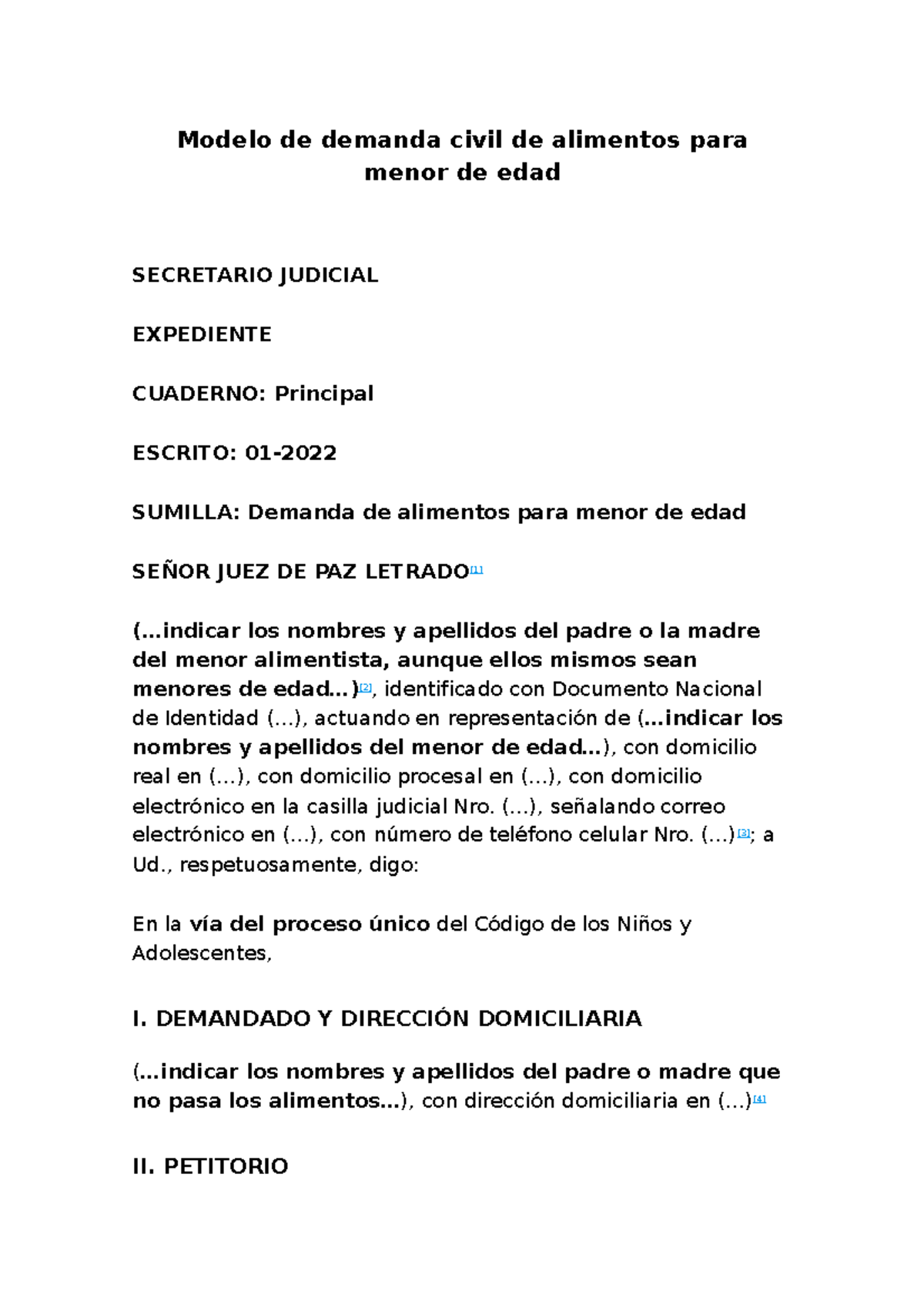 DEMANDA ALIMENTOS MODELO - Modelo de demanda civil de alimentos para ...