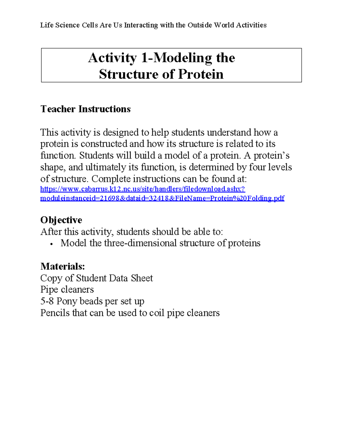 Life Science Cells are Us Building Proteins Activities - Activity 1 ...