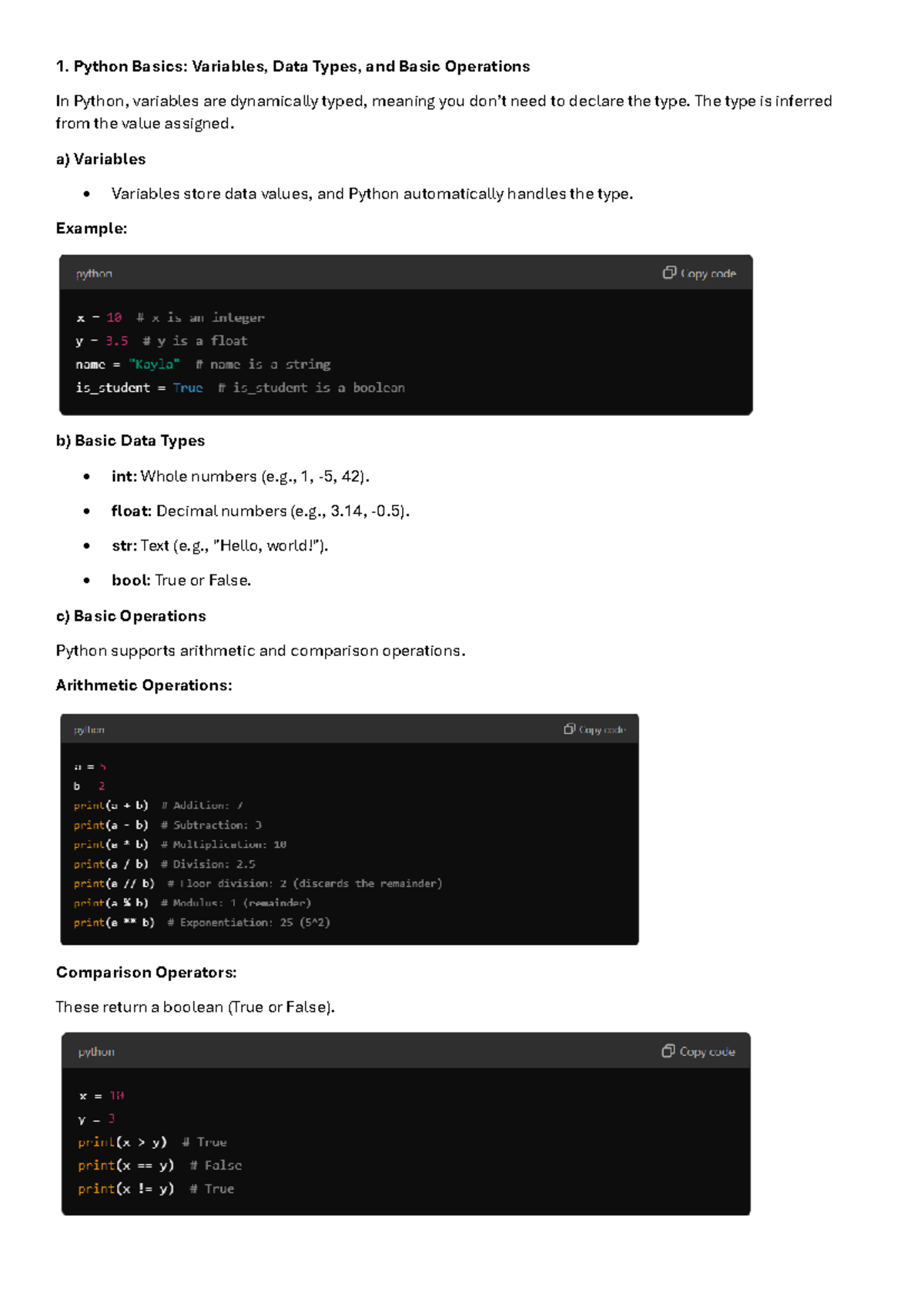 Chat GPT Python rundown - Python Basics: Variables, Data Types, and Basic Operations In Python ...