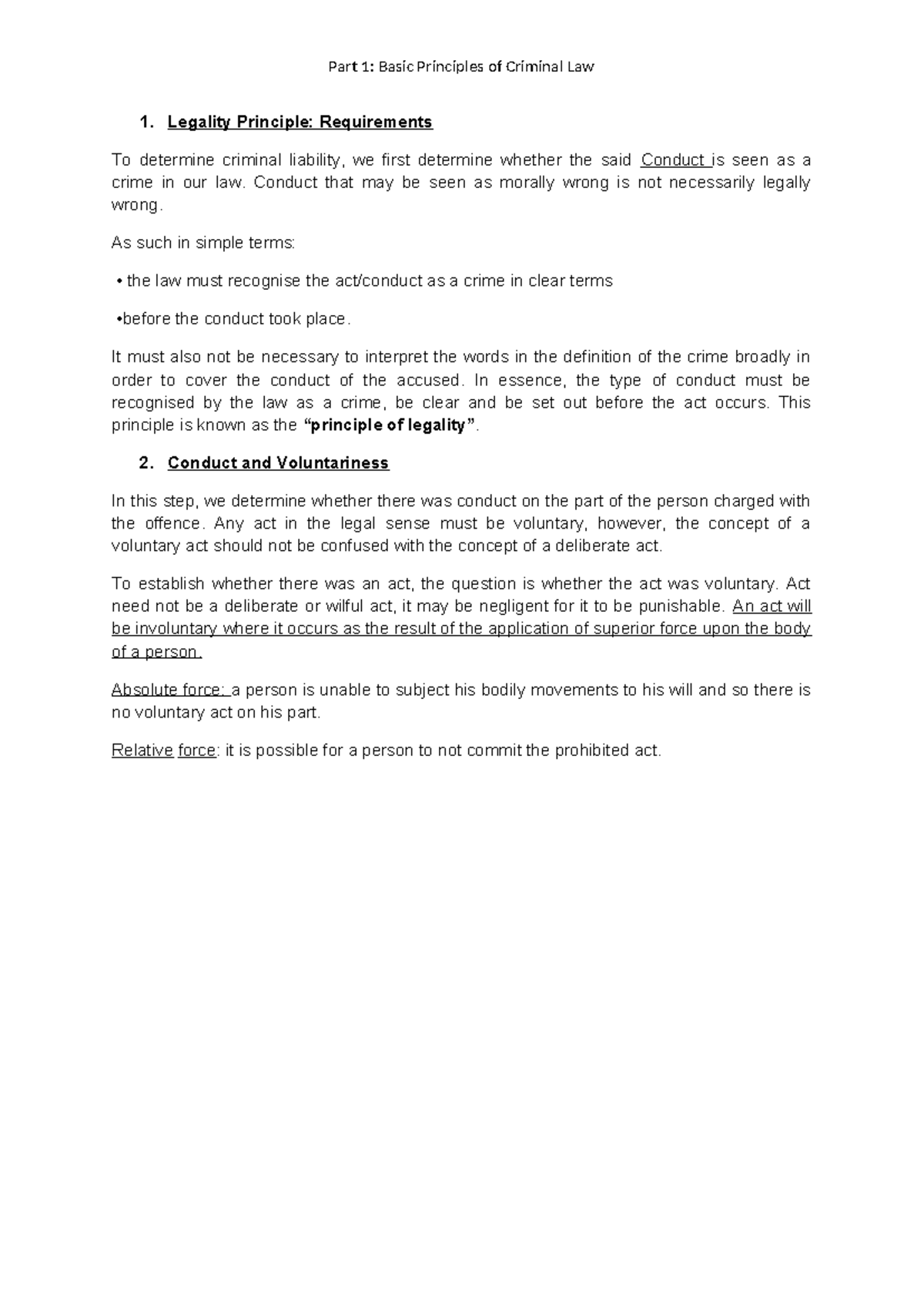Aspirant Notes - Part 1: Basic Principles of Criminal Law Legality ...