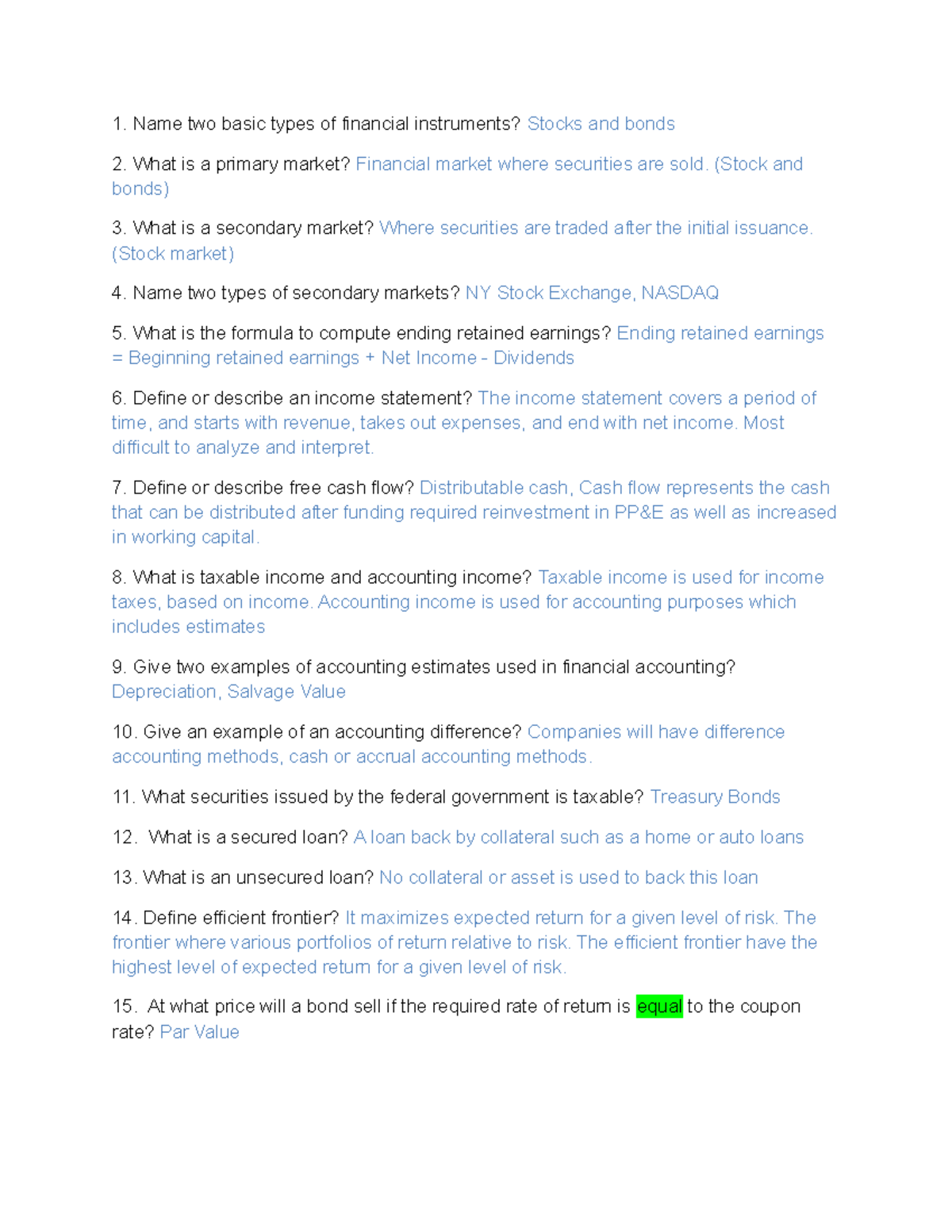 Practice Test 2 - Name two basic types of financial instruments? Stocks ...