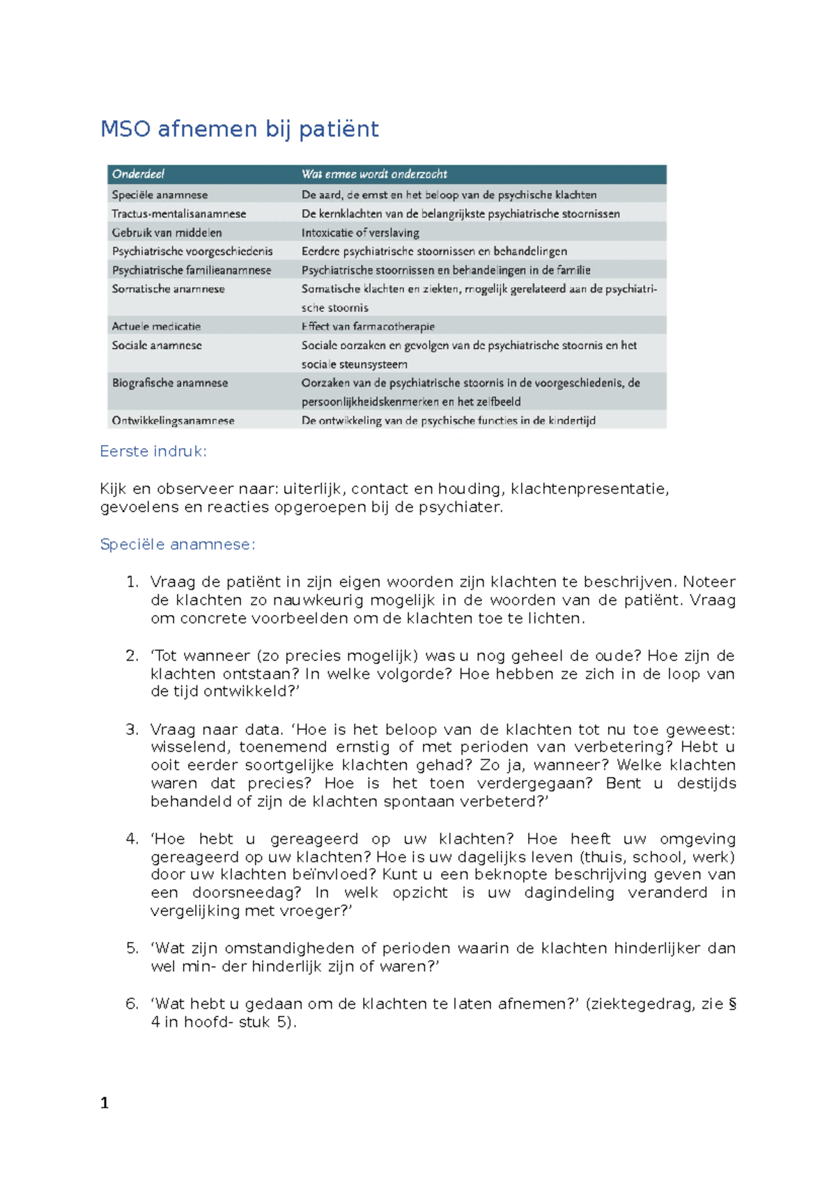 MSO afnemen bij patiënt - MSO afnemen bij patiënt Eerste indruk: Kijk ...