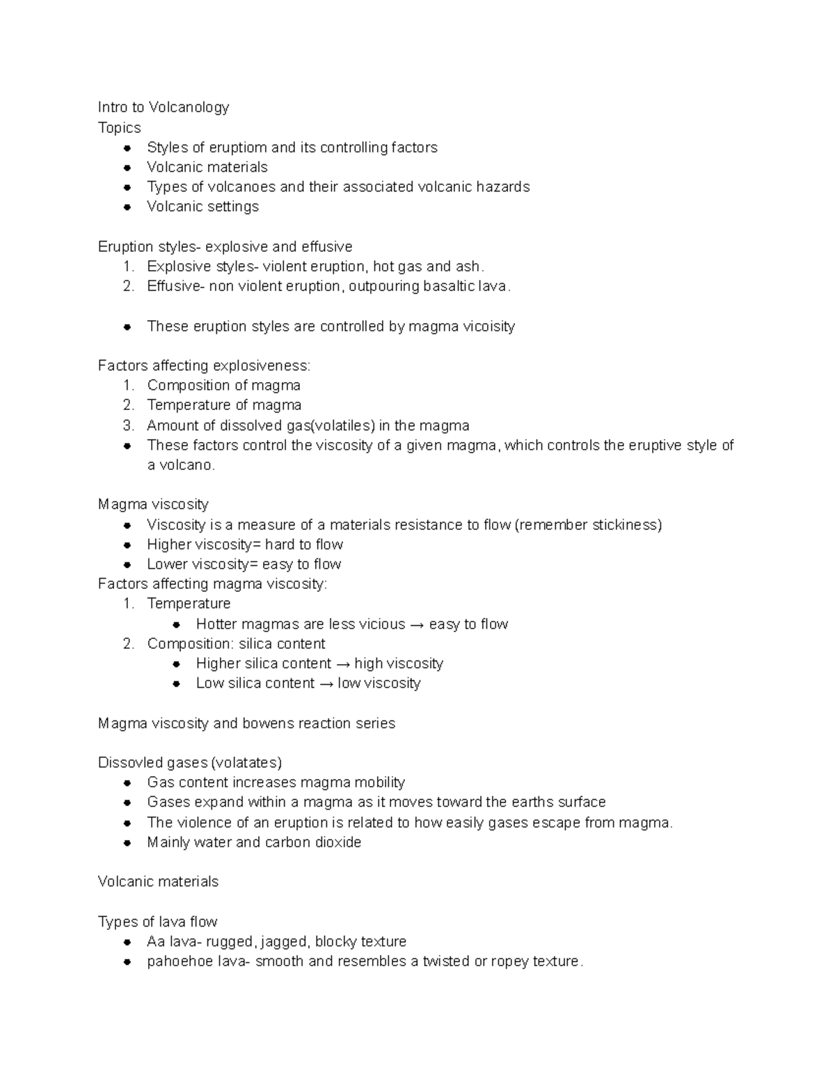 Planet earth notes - Intro to Volcanology Topics Styles of eruptiom and ...