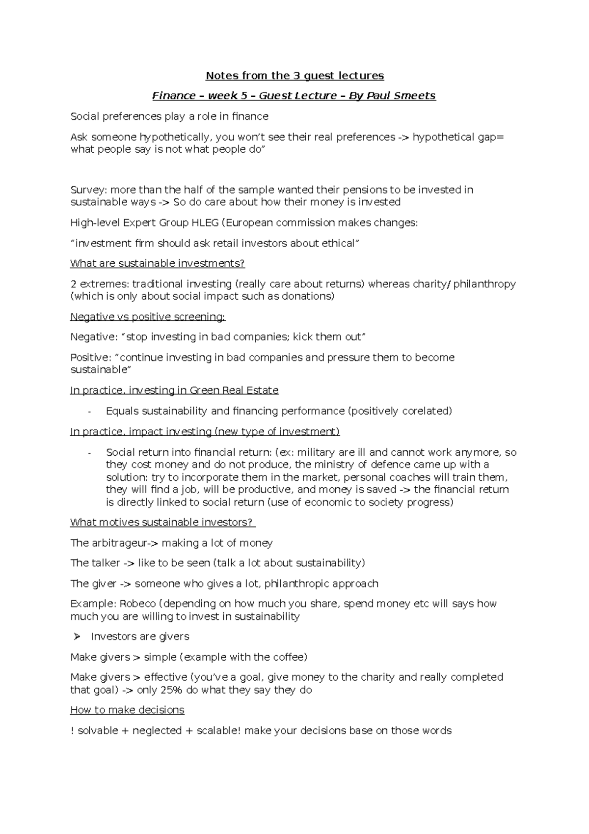 Notes from the 3 guest lectures - Notes from the 3 guest lectures ...