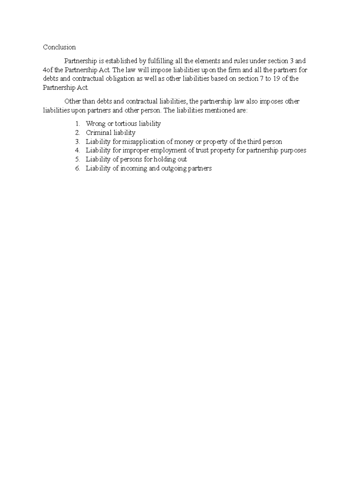 Conclusion - ELC ASSIGNMENT - Conclusion Partnership is established by ...