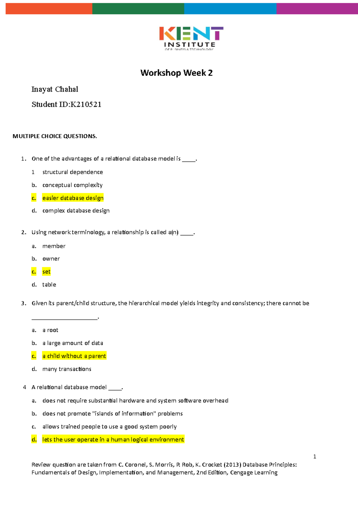 Workshop - Week 2 Database Fundamentals - Workshop Week 2 Inayat Chahal ...