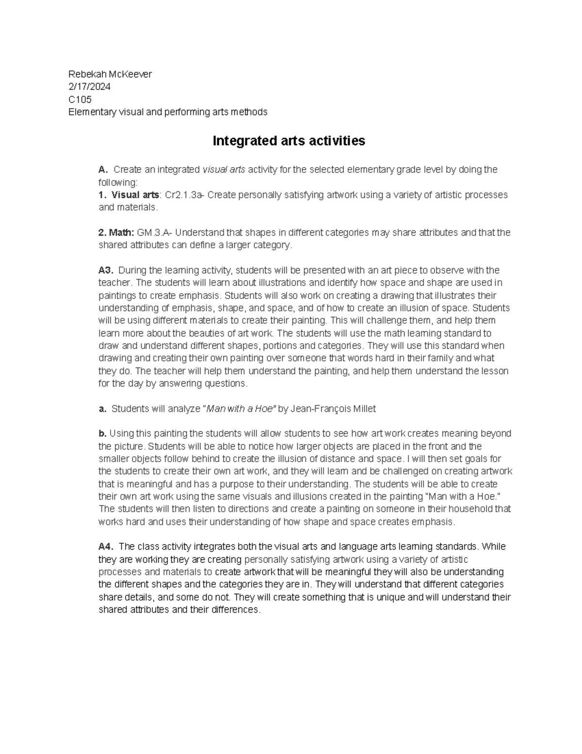 C105 task 1-2 - C105 - Rebekah McKeever 2/17/ C Elementary visual and ...
