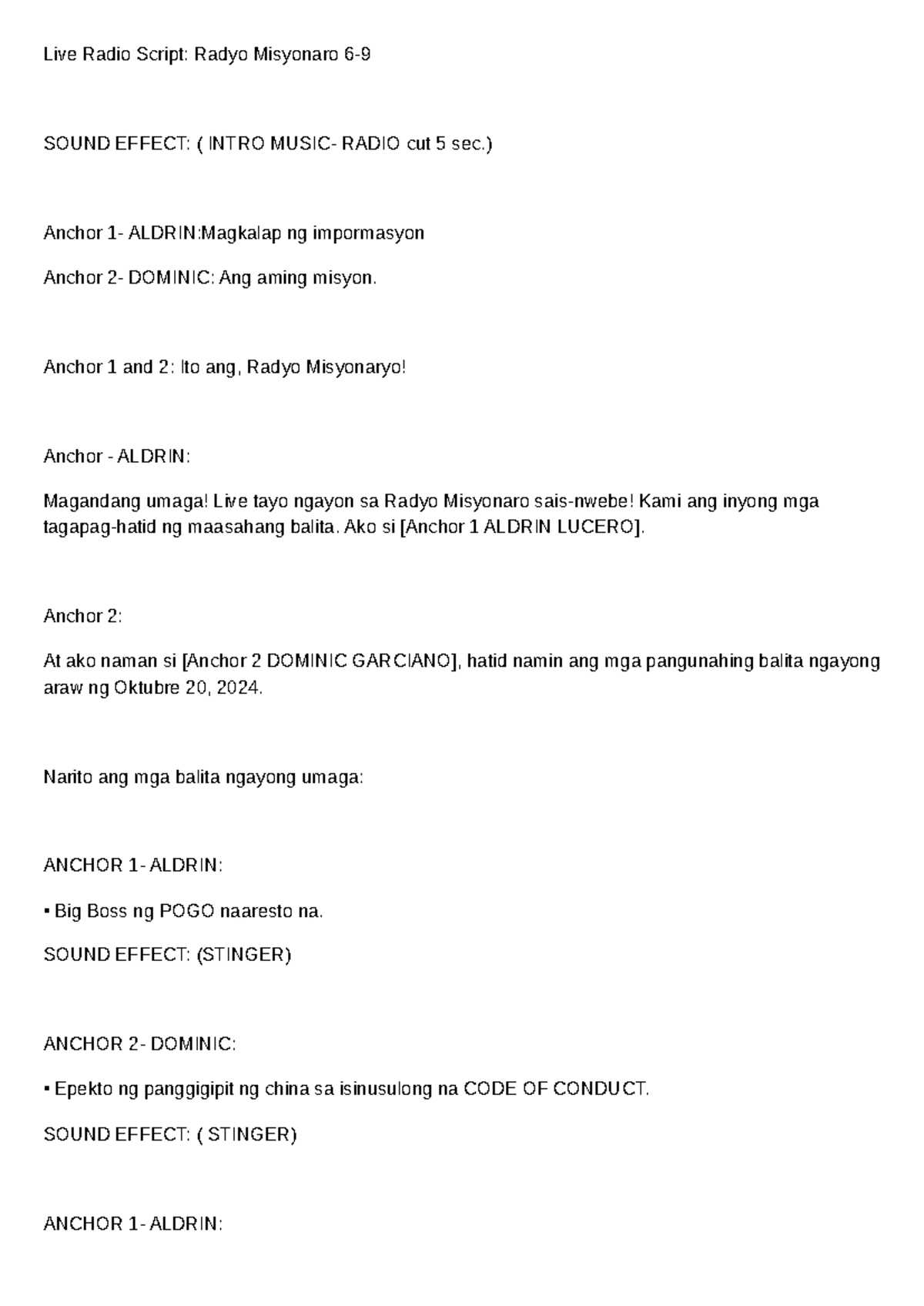 Live Radio Script Radyo Misyonaro 6-9 20241021 071025 0000 - Live Radio ...