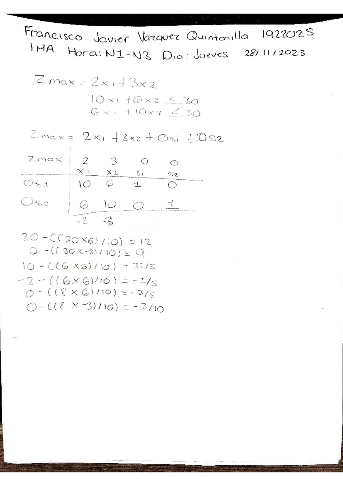 Método simplex 1922025 - Francisco Javier Vazquez Quintonilla 1922025 ...