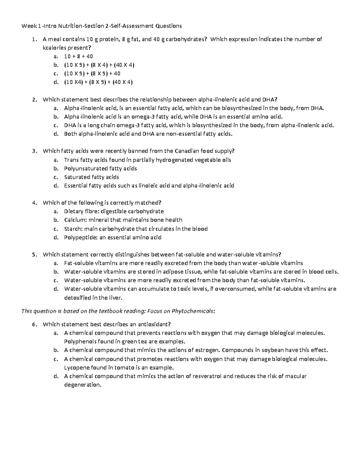 Week+1 Intro+Nutrition+ +Section+2 +Self Assessment - Week 1-Intro ...