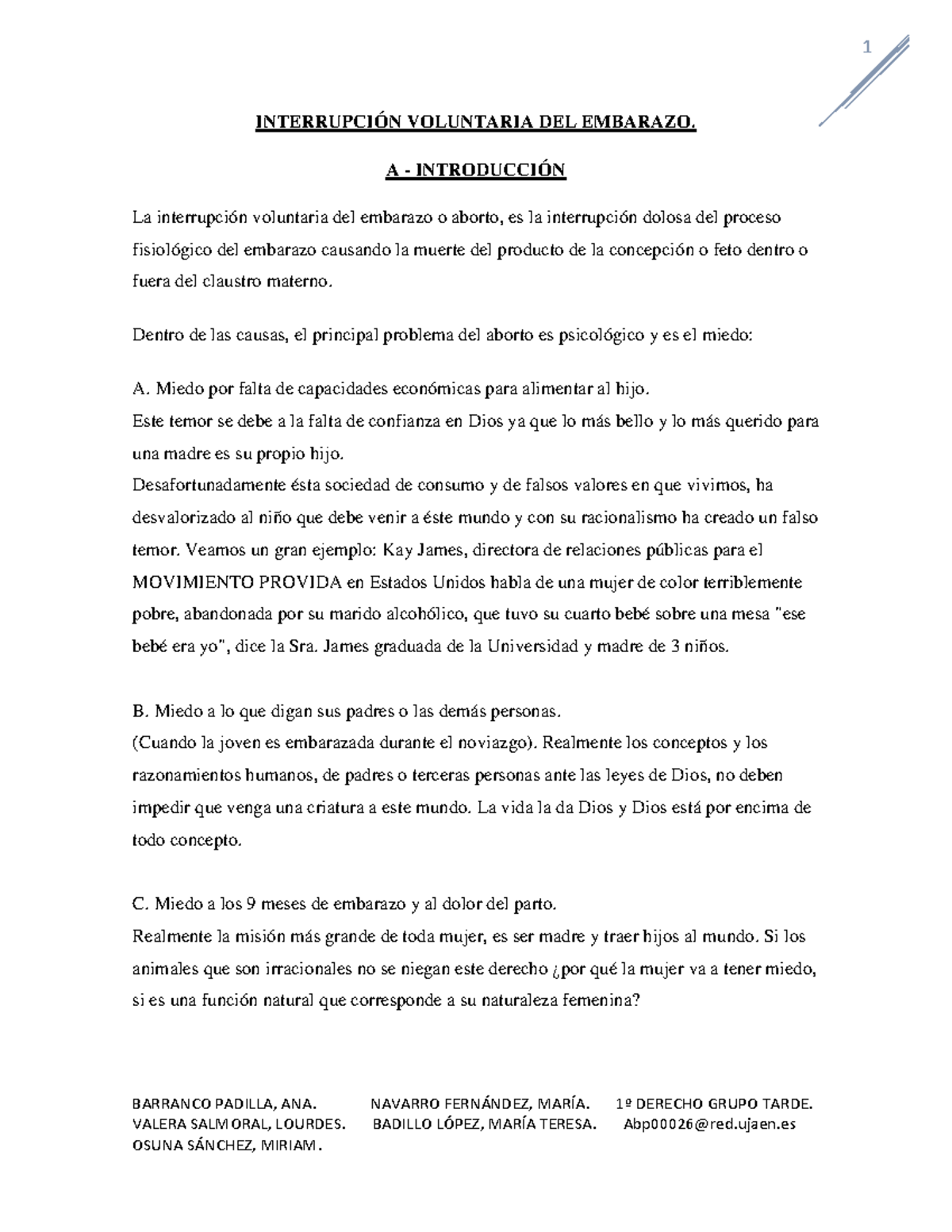 Trabajo TDAJ PDF - apuntes - 1 INTERRUPCIÓN VOLUNTARIA DEL EMBARAZO. A ...