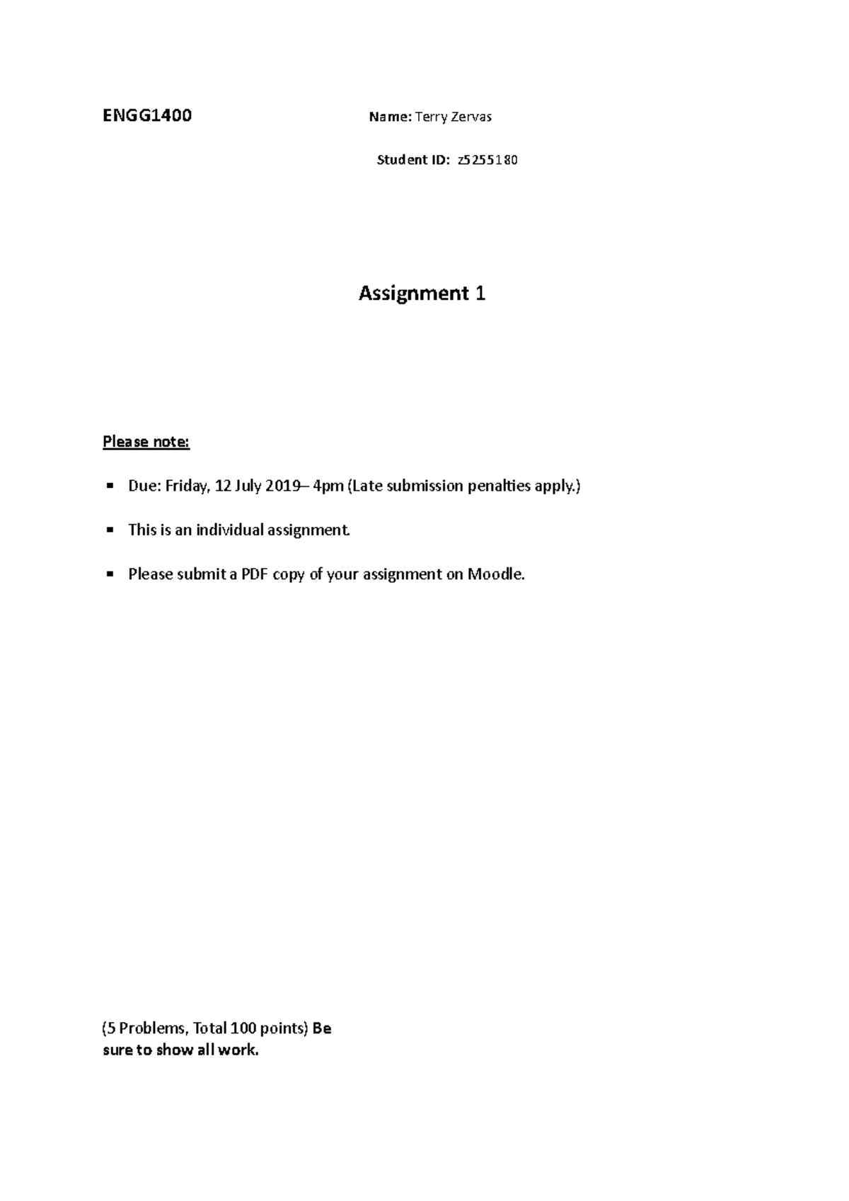 Assignment 1 2019 - unsw - ENGG1400 - UNSW Sydney - Studocu