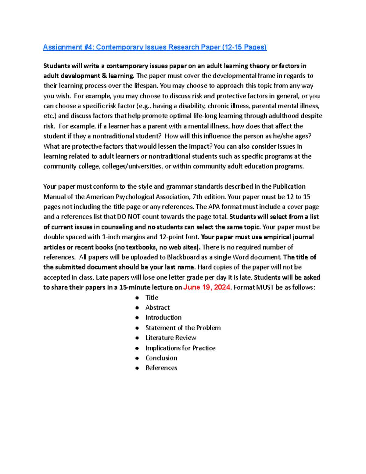 Assignment #4 Contemporary Issues Research Paper (12-15 Pages) - The ...