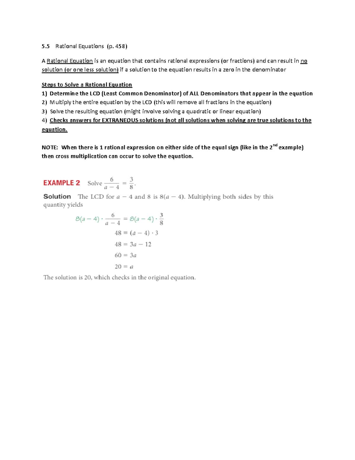 Rational Expressions 5 - 5 Rational Equations (p. 458) A Rational ...