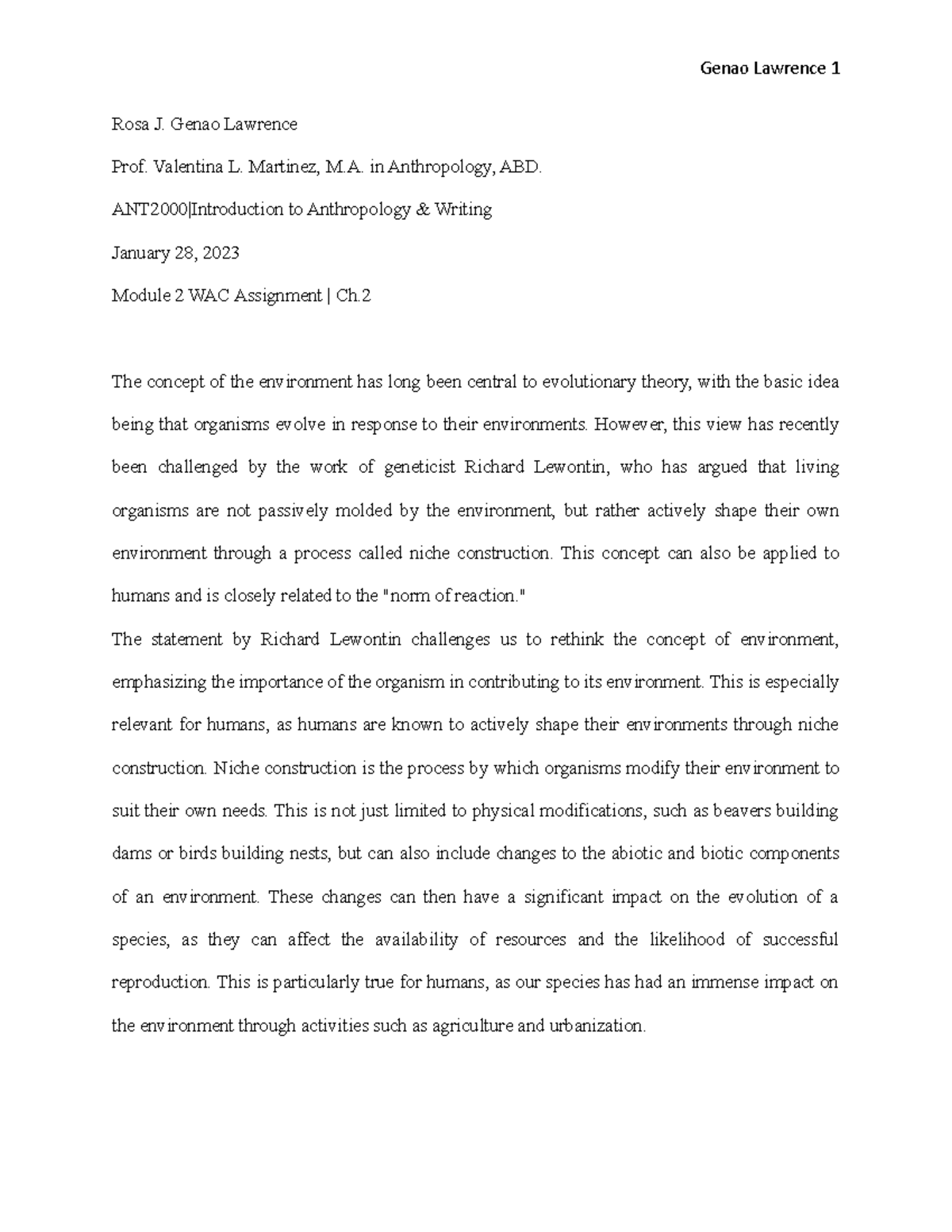 Module 2 WAC Assignment Ch. 2 Expository Essay - Rosa J. Genao Lawrence ...