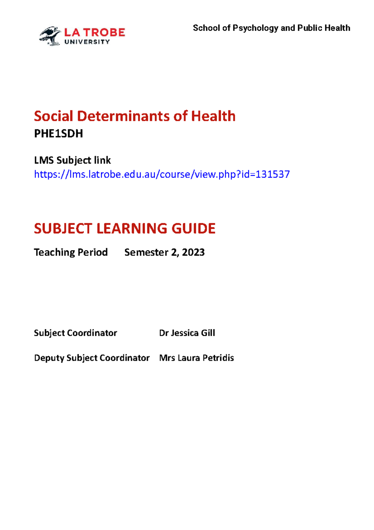 PHE1SDH SLG 2023 - SLG - PHE1SDH - LaTrobe - Studocu