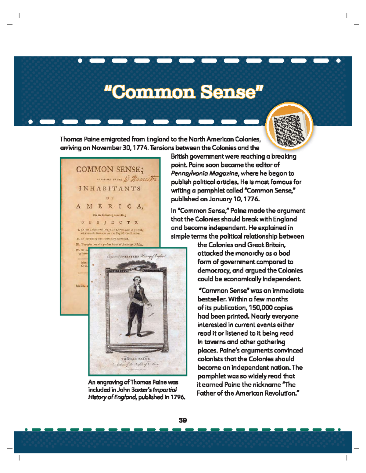 Common Sense - math - Thomas Paine emigrated from England to the North ...