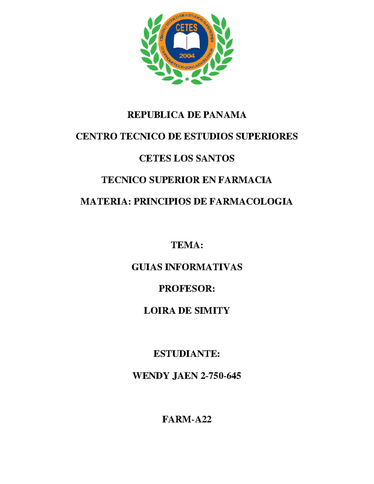 Guias informativas - Farmacologia - REPUBLICA DE PANAMA CENTRO TECNICO ...