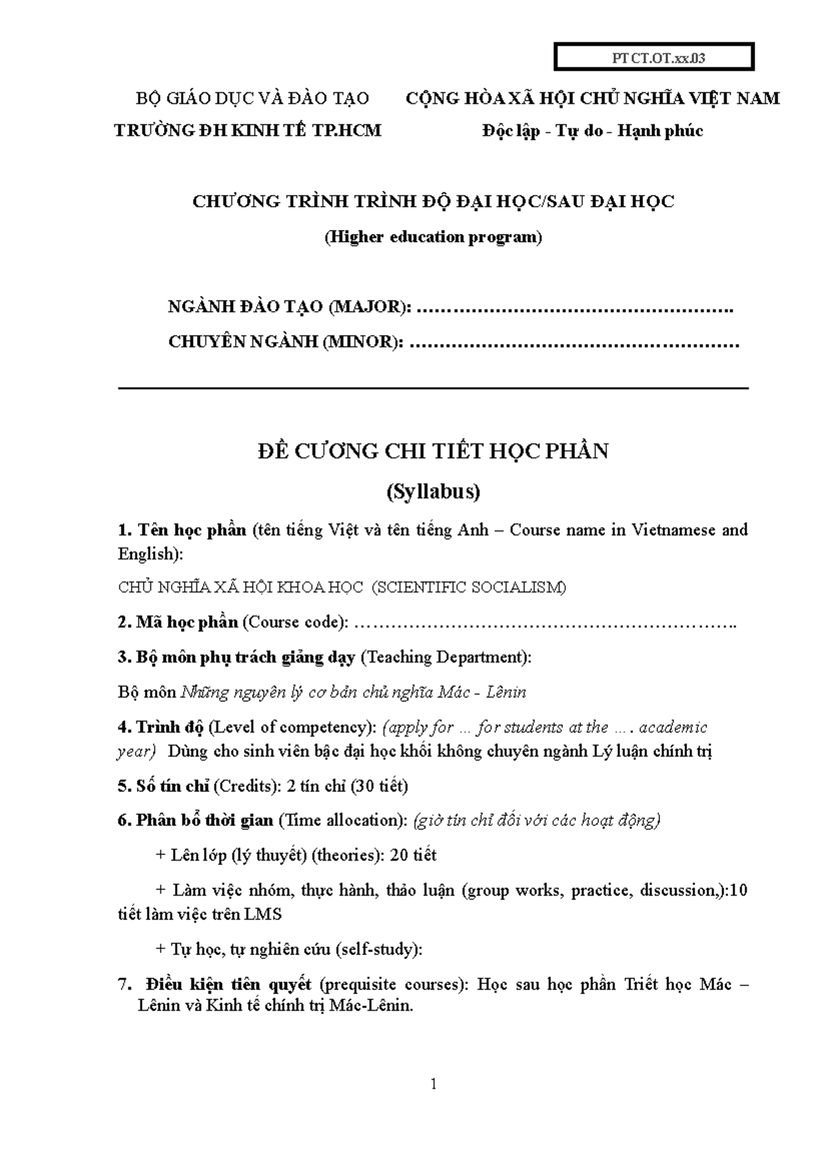 ĐE Cuong CHI TIET HP - BỘ GIÁO DỤC VÀ ĐÀO TẠO TRƯỜNG ĐH KINH TẾ TP CỘNG ...