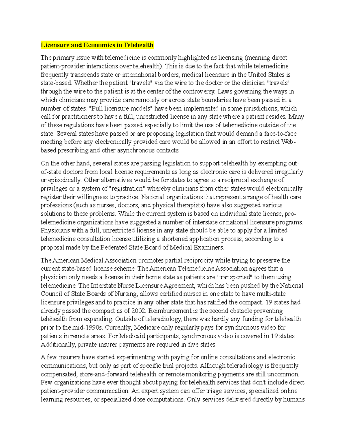 Licensure And Economics In Telehealth This Is Due To The Fact That licensure-and-economics-in-telehealth-this-is-due-to-the-fact-that