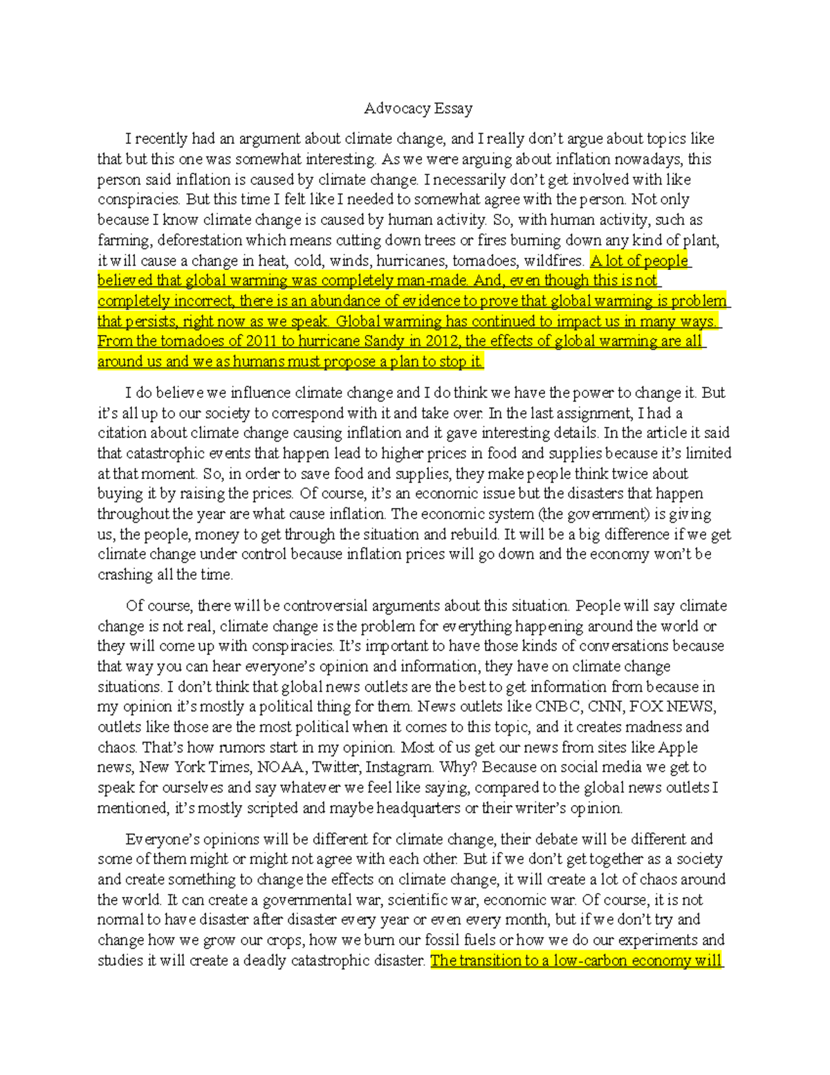 Advocacy essay - Advocacy Essay I recently had an argument about ...