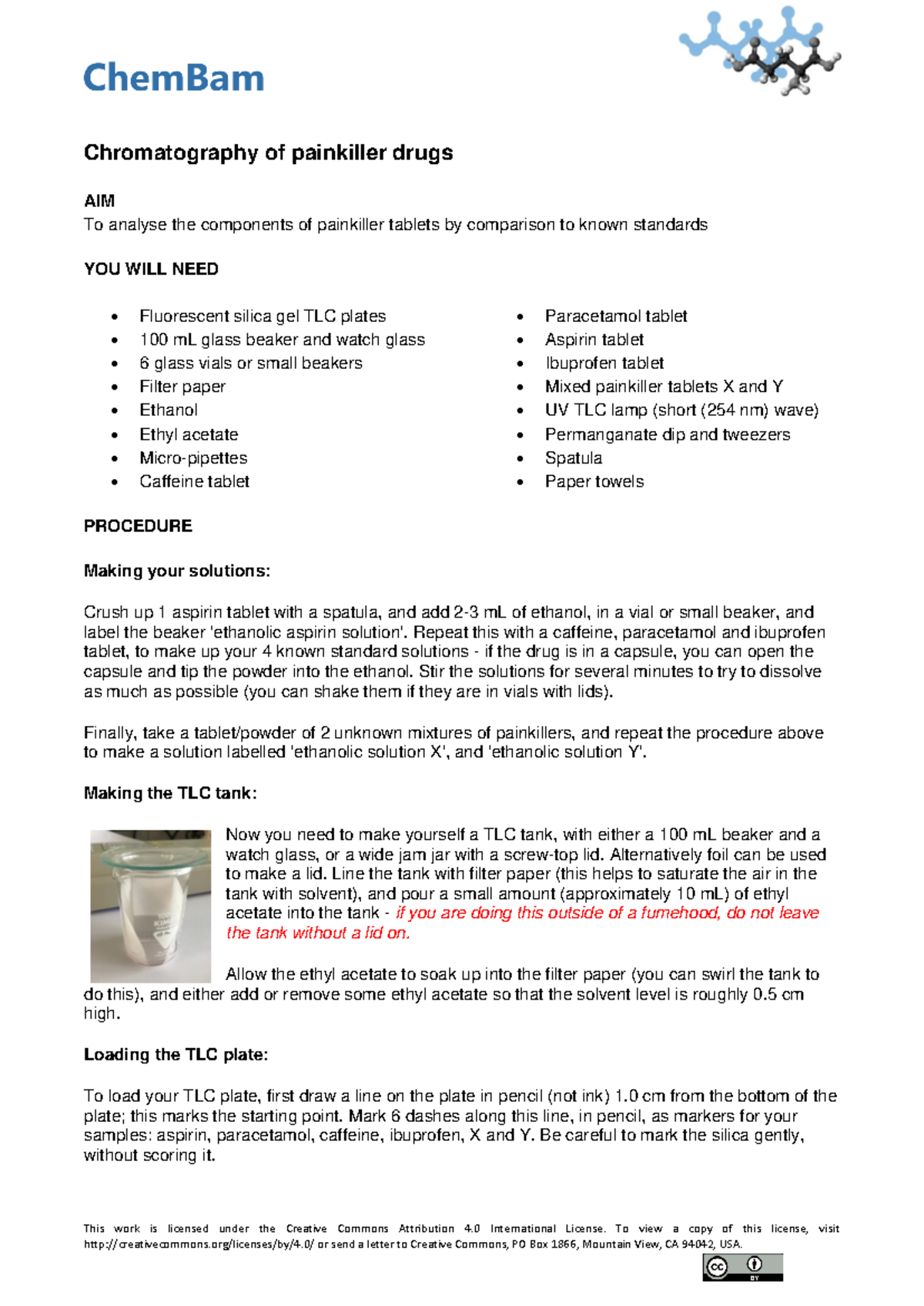 TLC experiment of drugs - This work is licensed under the Creative ...
