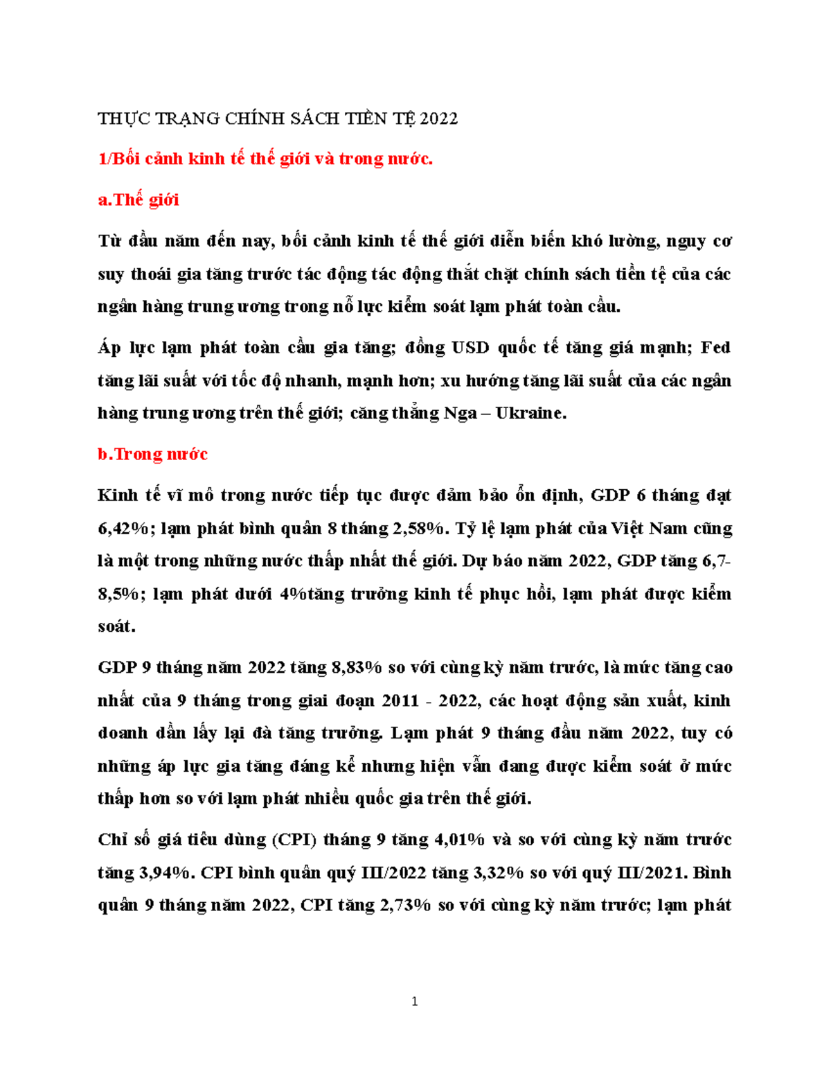 Cstt2022 - vghjn - THỰC TRẠNG CHÍNH SÁCH TIỀN TỆ 2022 1/Bối cảnh kinh ...