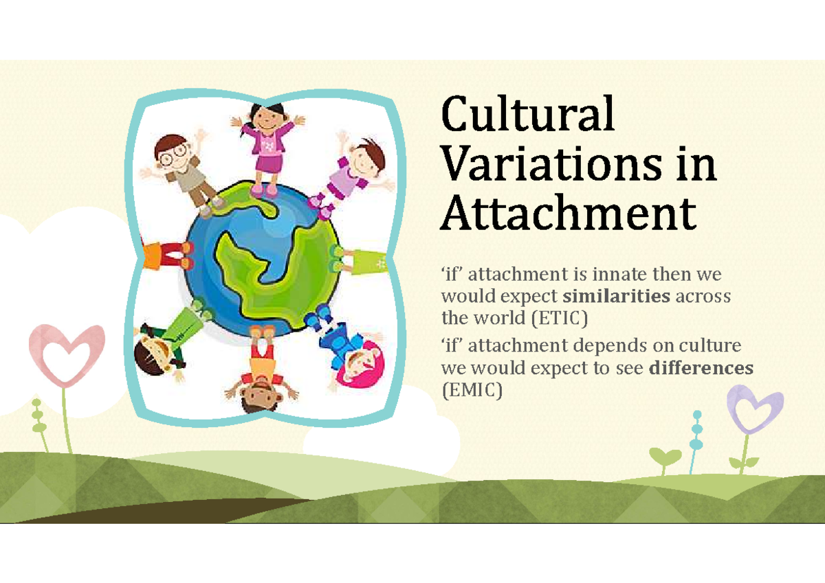 Cultural Variations - ‘if’ attachment is innate then we would expect ...