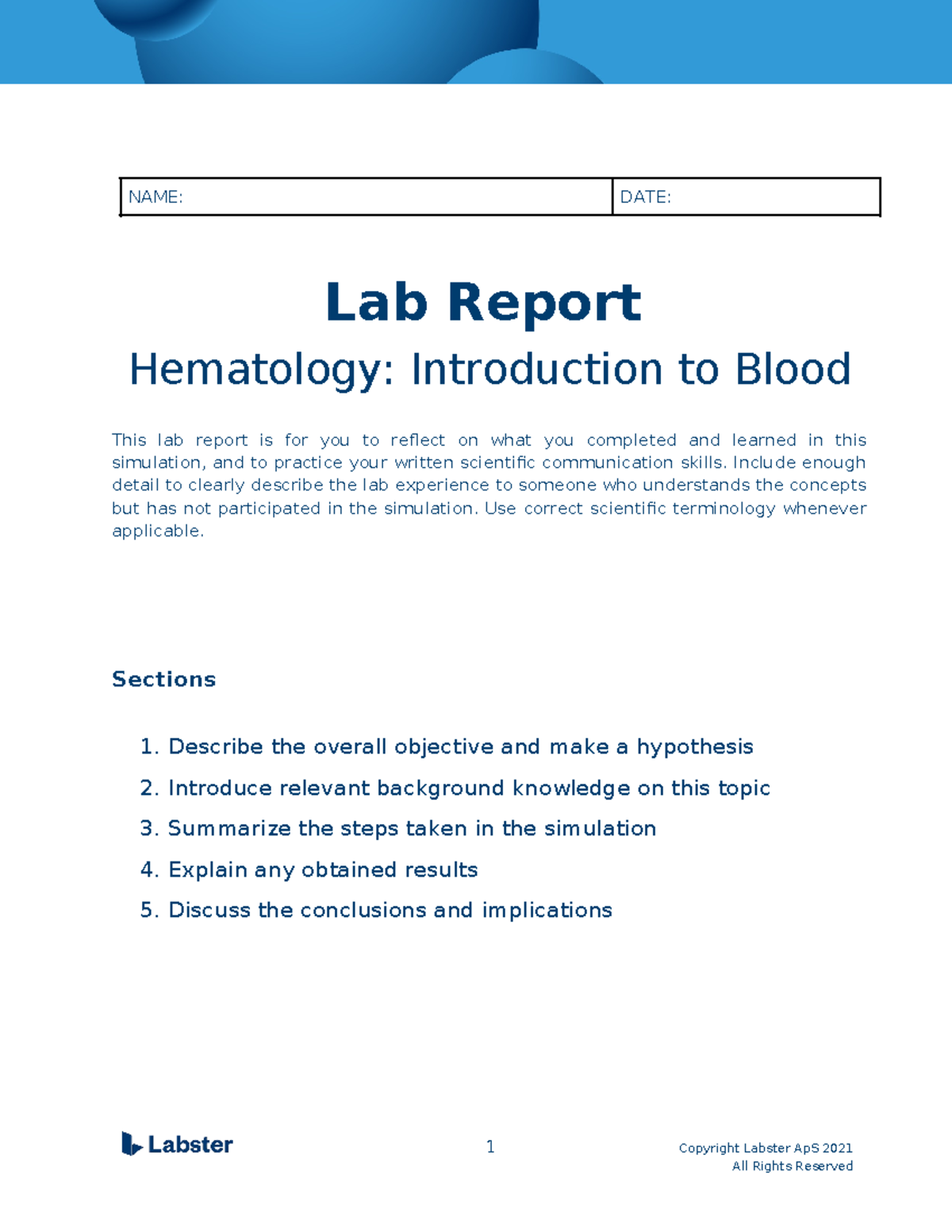 Lab Report Hematology Introduction to Blood Updated - NAME: DATE: Lab ...