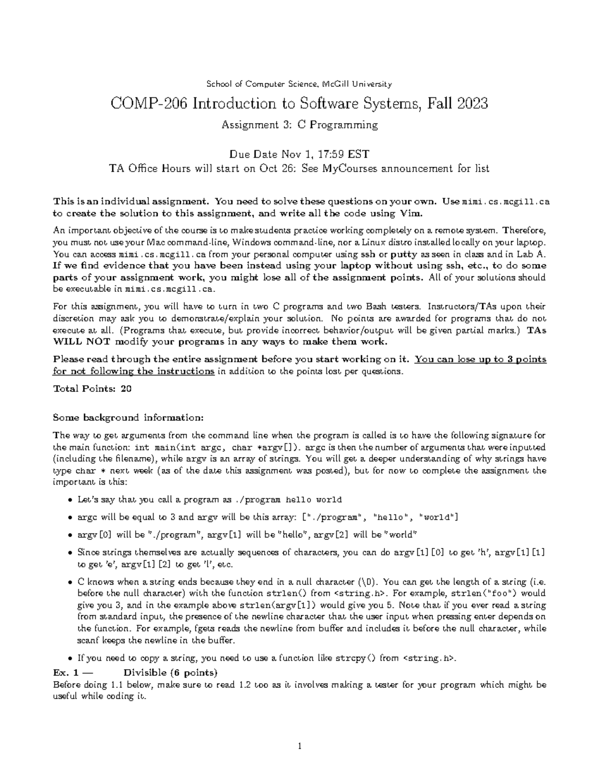 Comp206 f2023 assign 3 - School of Computer Science, McGill University COMP-206 Introduction to ...